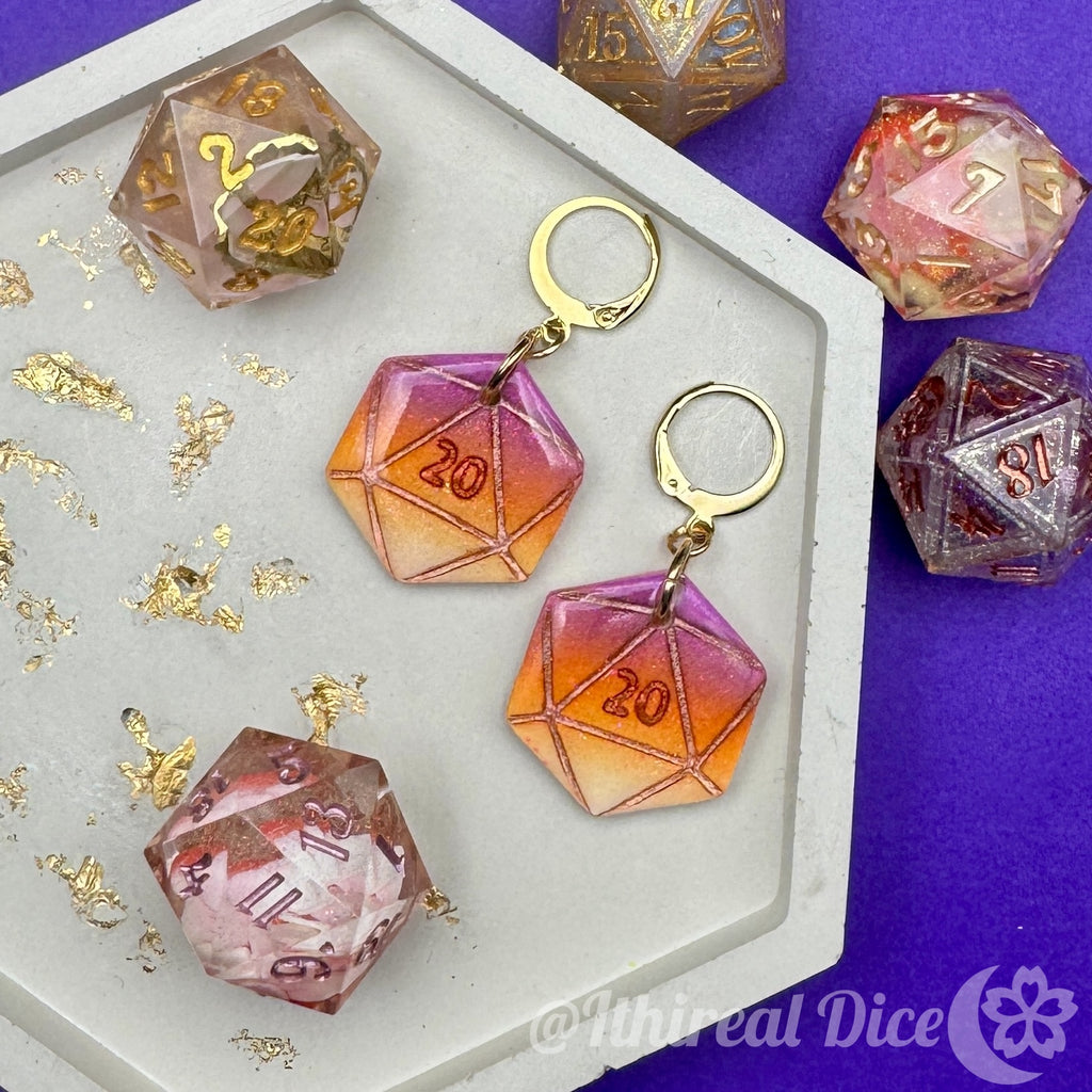 Earrings - D20 Charm (Faerun Sunset) (MtO) – Ithireal Atelier